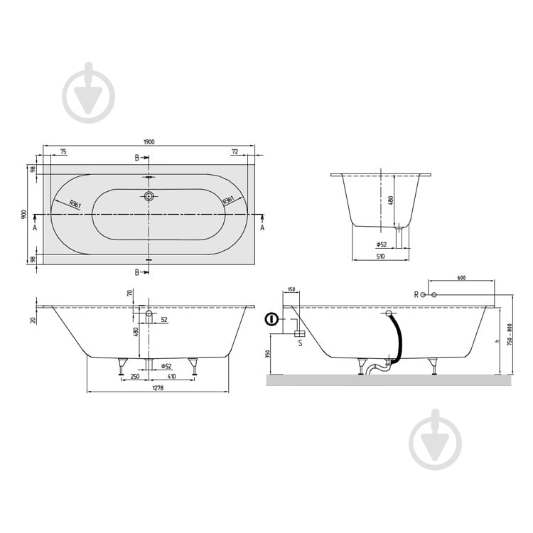 ᐉ Ванна квариловая Villeroy & Boch Oberon 190х90 см • Купить в Киеве ...