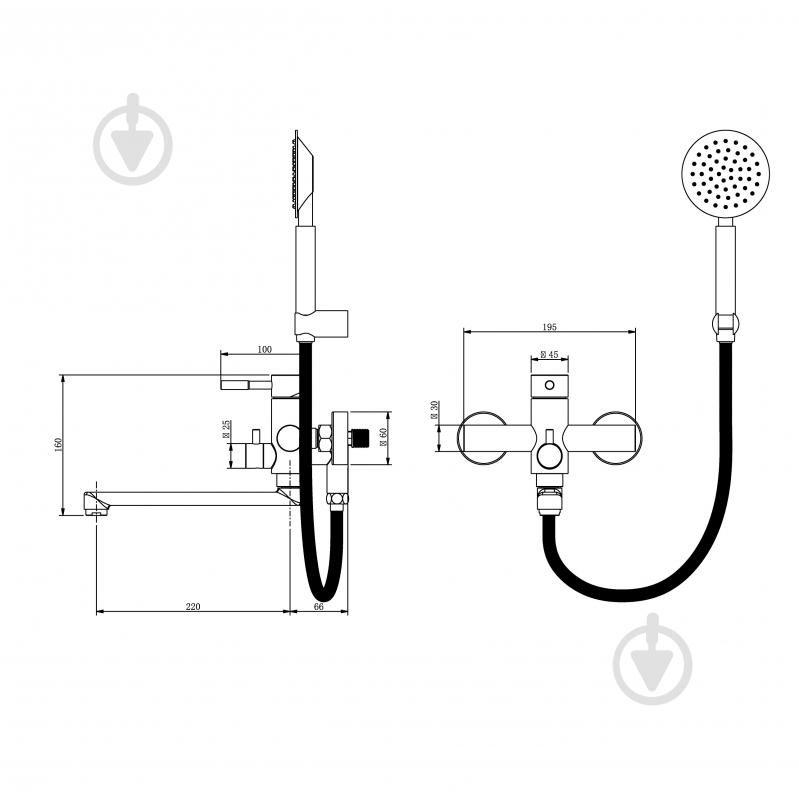 ᐉ Змішувач для ванни VIDAN Alvaro AISI-304 з душовою лійкою та шлангом ...