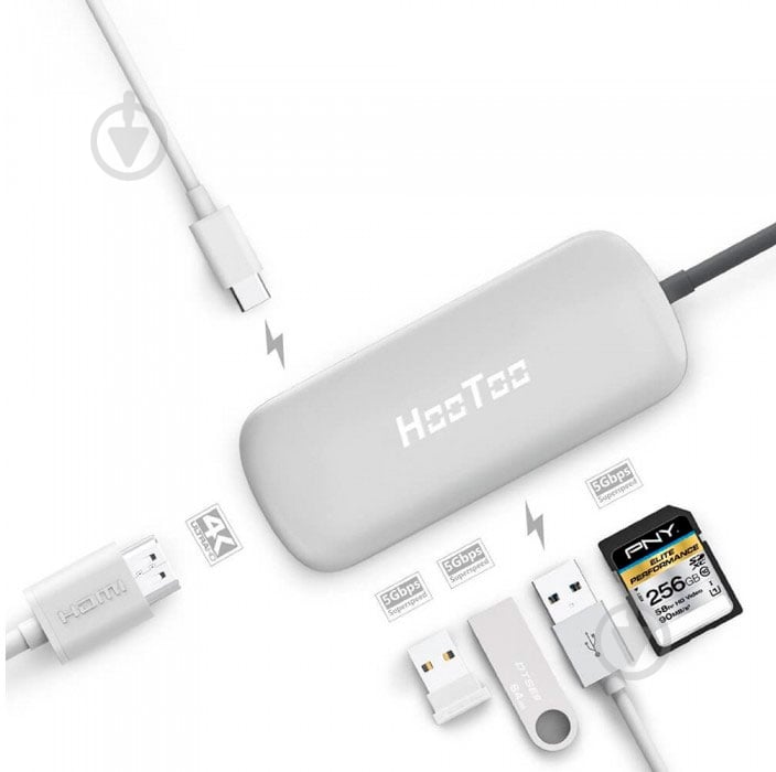 ᐉ USB-хаб HooToo Shuttle Type-C Hub Silver HT-UC001-SL • Купить в Киеве ...