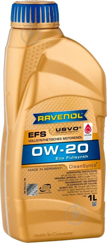 ᐉ Моторное масло RAVENOL RAV EFS 0W-20 1 л (RAV EFS SAE 0W20 1L) • Купить в Киеве, Украине ...