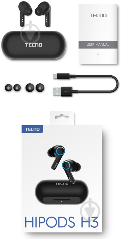 ᐉ Навушники Tecno Hipods H3 TWS black (4895180768019) • Краща ціна в ...
