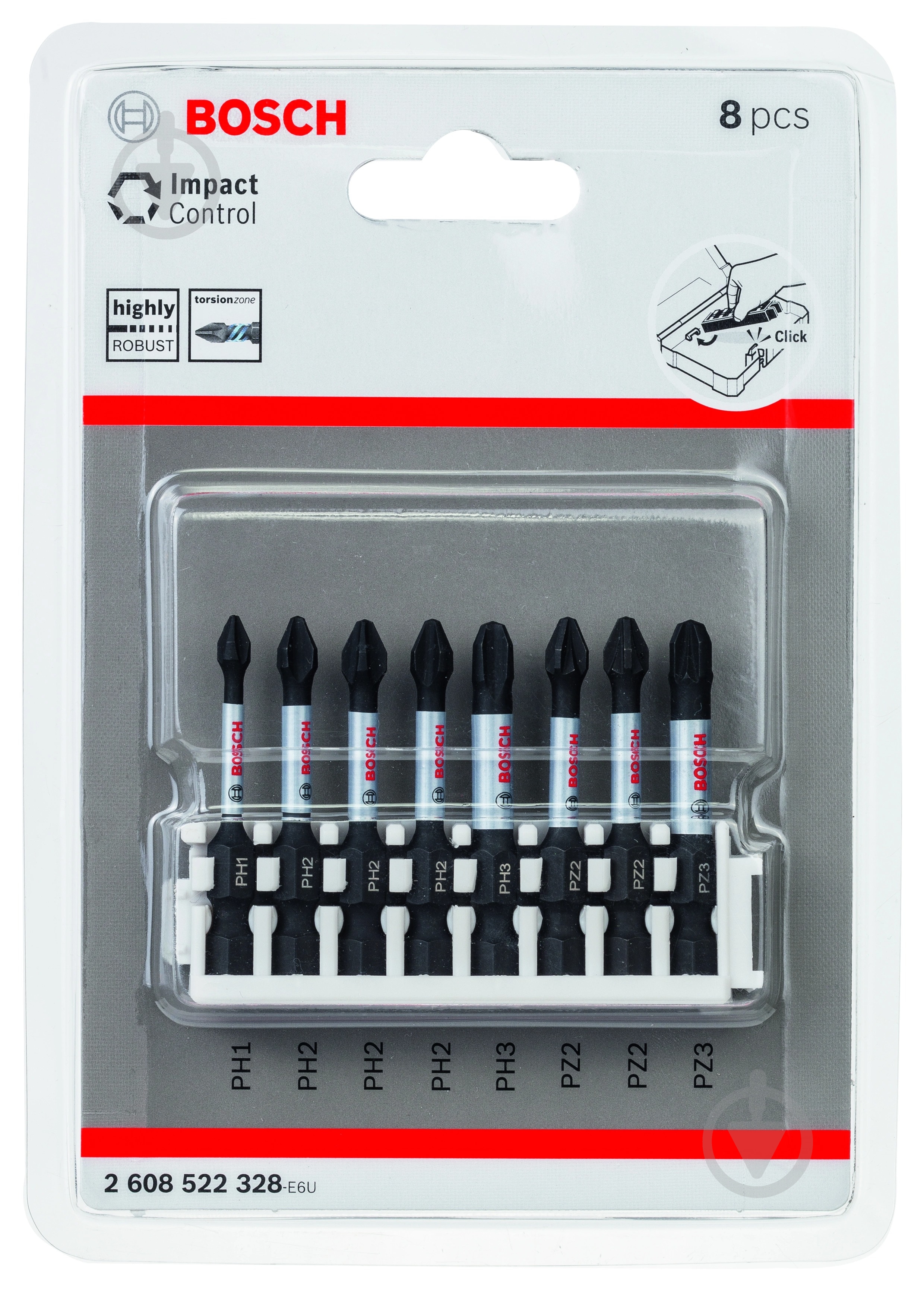 ᐉ Набір біт Bosch Impact Control 50 мм PH1/PH2/PH3/PZ2/PZ3 8 шт ...