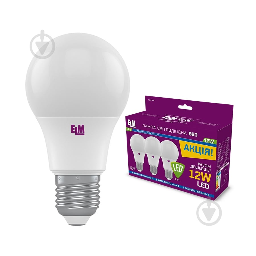 ᐉ Лампа світлодіодна ELM 3 шт./уп. 12 Вт A60 E27 220 В 4000 К 18-0184 ...