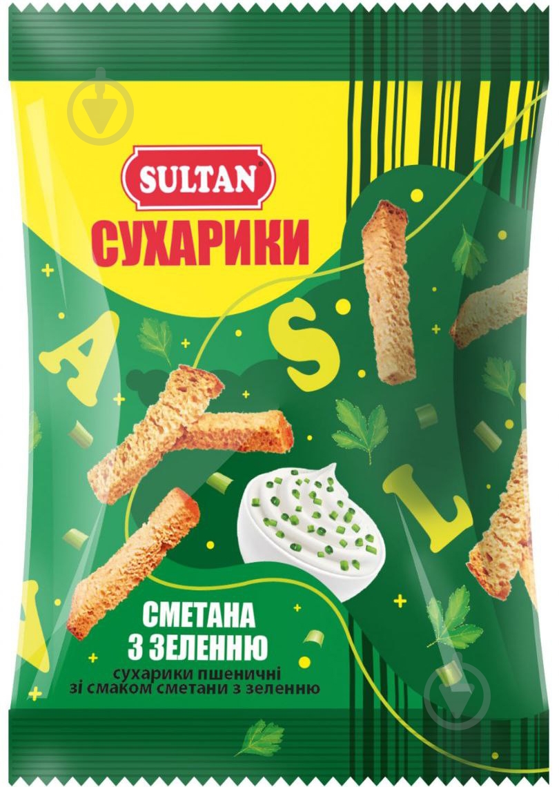ᐉ Сухарики SULTAN пшеничные со вкусом сметаны с зеленью 90г • Купить в ...