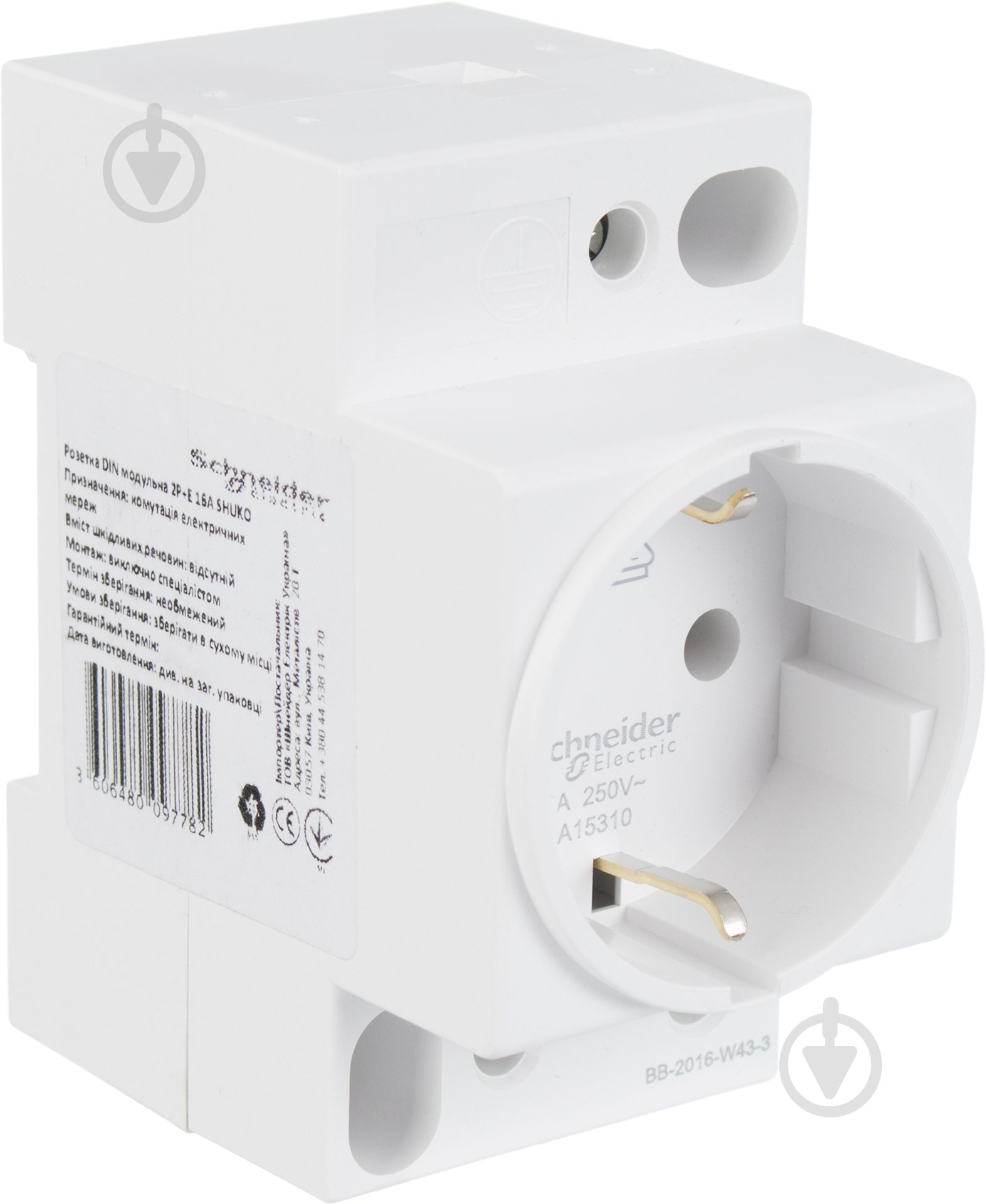 ᐉ Розетка на DIN-рейку с заземлением Schneider Electric DIN 2Р+Е 16А ...