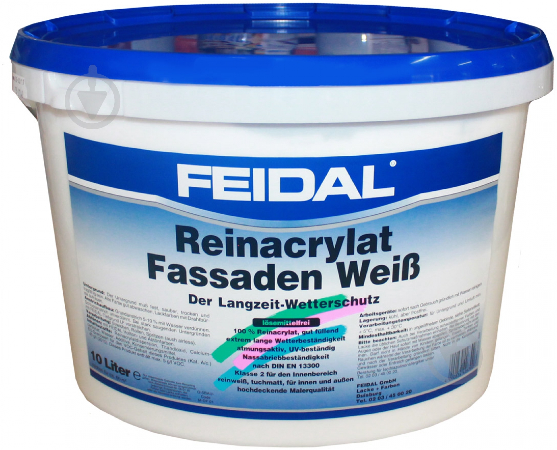 ᐉ Краска Feidal Reinacrylat Fassaden Weiss белый 10 л • Купить в Киеве ...