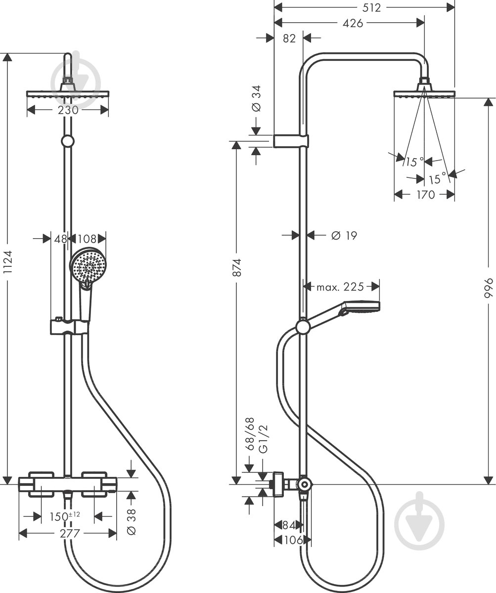 ᐉ Душова система Hansgrohe Vernis Shape Showerpipe 230 1jet з ...