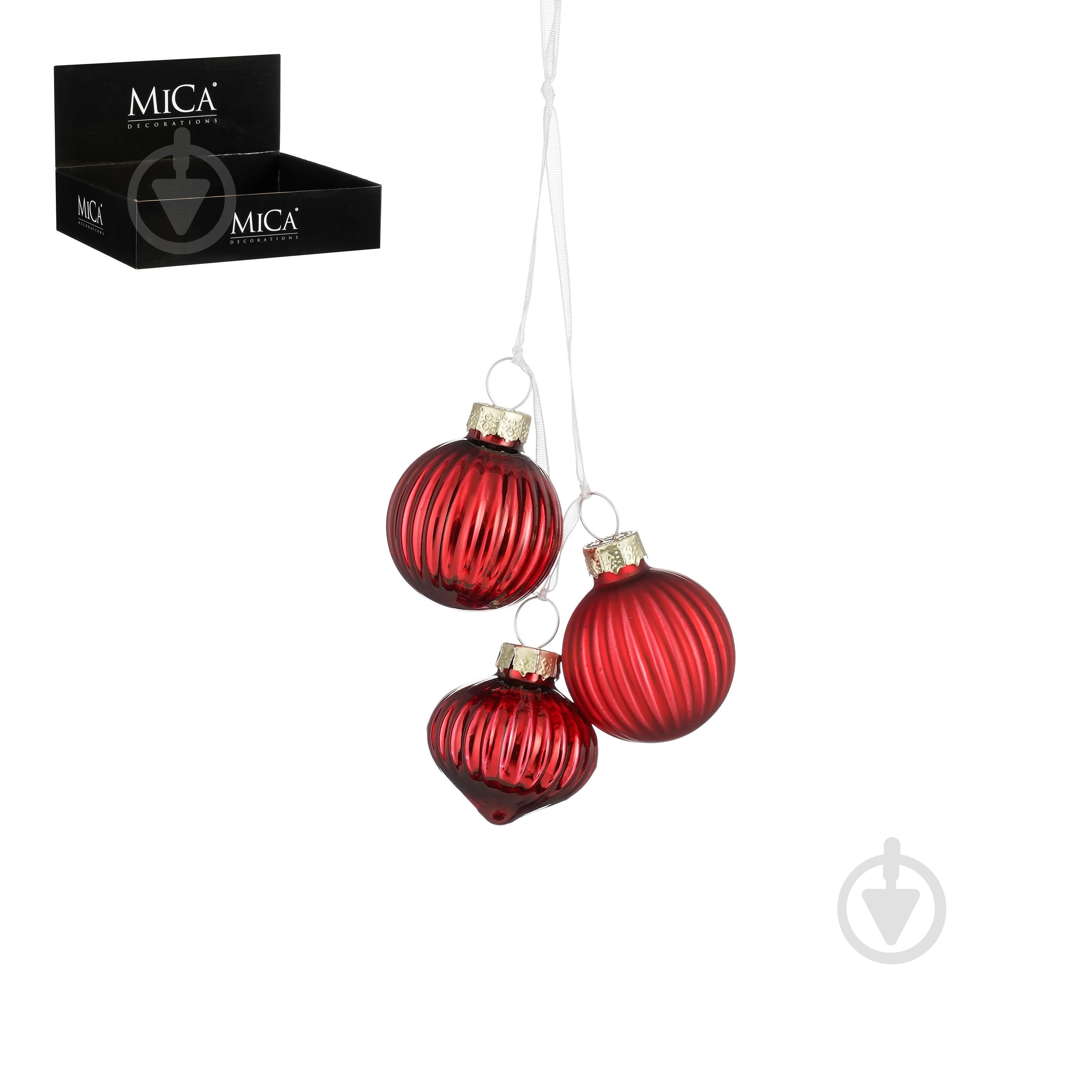 ᐉ Декорація новорічна Edelman Скляні кулі червоні, 3 шт в наборі, скло ...