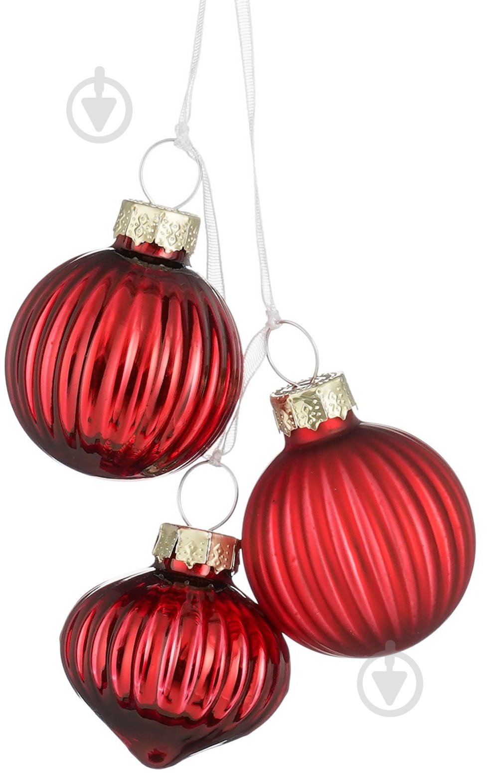 ᐉ Декорація новорічна Edelman Скляні кулі червоні, 3 шт в наборі, скло ...