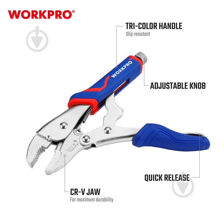 ᐉ Кліщі затискні WORKPRO 250 мм CR-V PRO PLUS 1 шт. WP231074 • Краща ціна в Києві, Україні ...