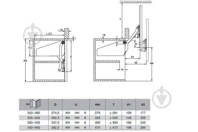 ᐉ Підйомний механізм фасаду Hafele Free Up 430-600 мм 5,0-9,7 кг 372.33 ...