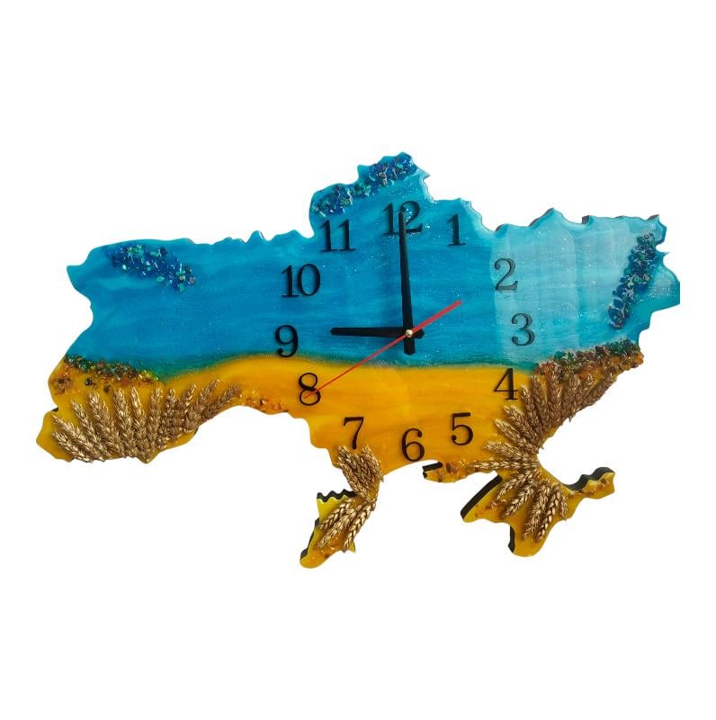 ᐉ Годинник настінний Карта України з епоксидної смоли ручної роботи з
