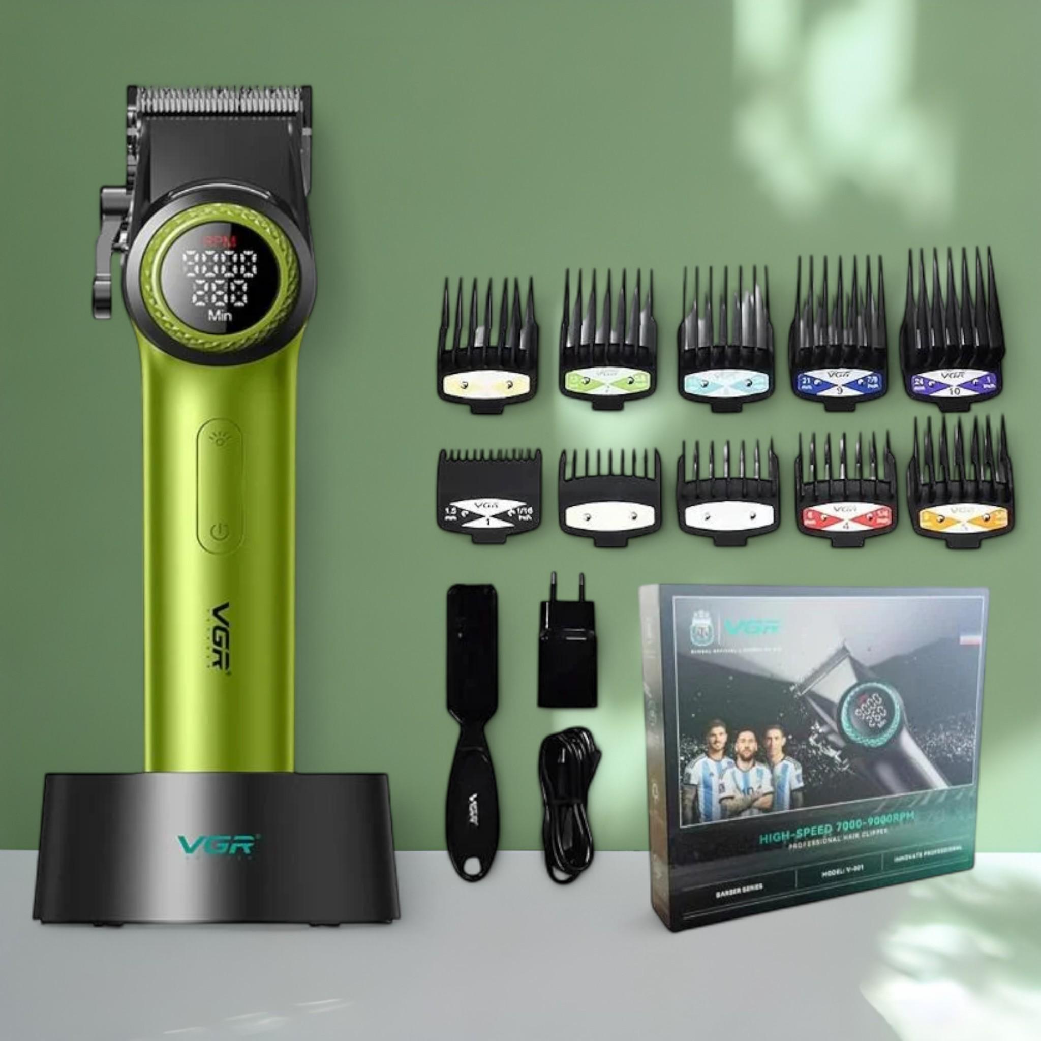 ᐉ Машинка для стрижки акумуляторна VGR V-001 10 насадок 4600 mAh LED дисплей Green (11979 ...