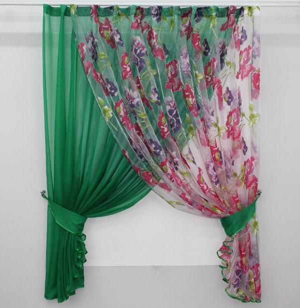 ᐉ Занавеска на кухню шифон и органза 320х170 см Зеленый 060к • Купить