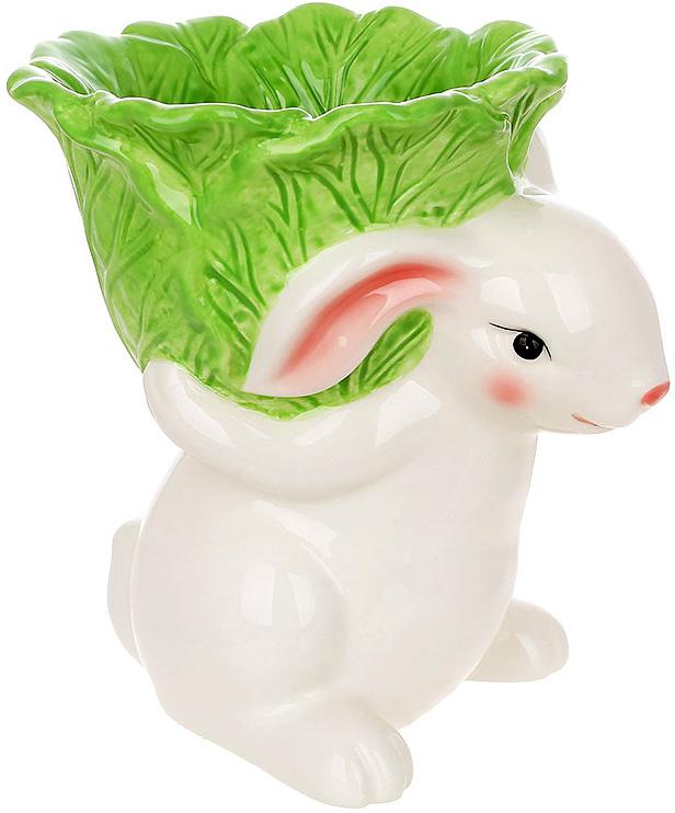 ᐉ Кашпо керамічне декоративне зайка з капустою 14 5х12х15 3 см • Краща