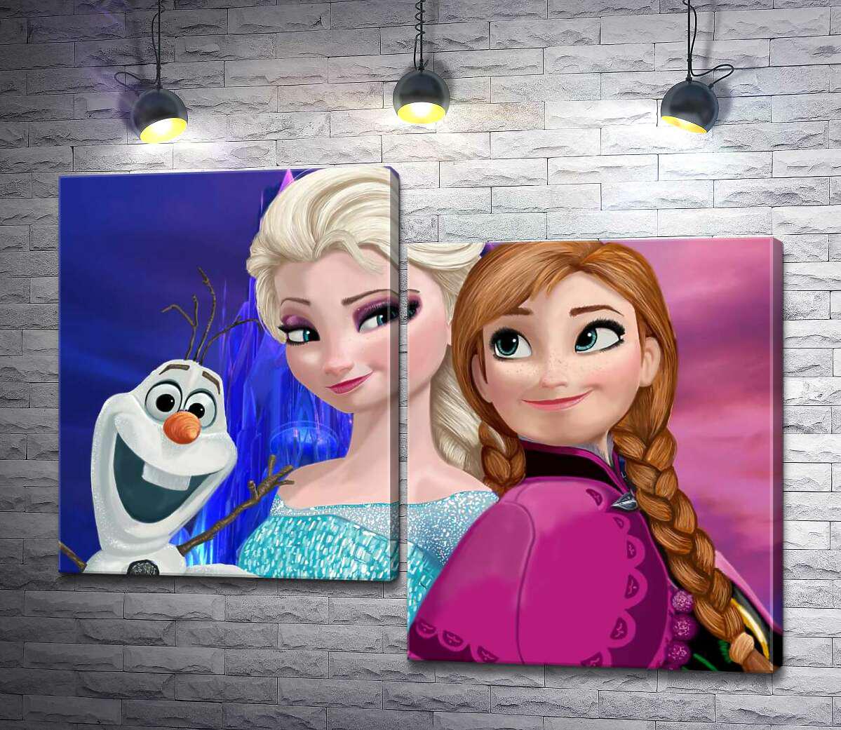 ᐉ Модульная картина ArtPoster Сестры Анна, Эльза и забавный снеговик ...