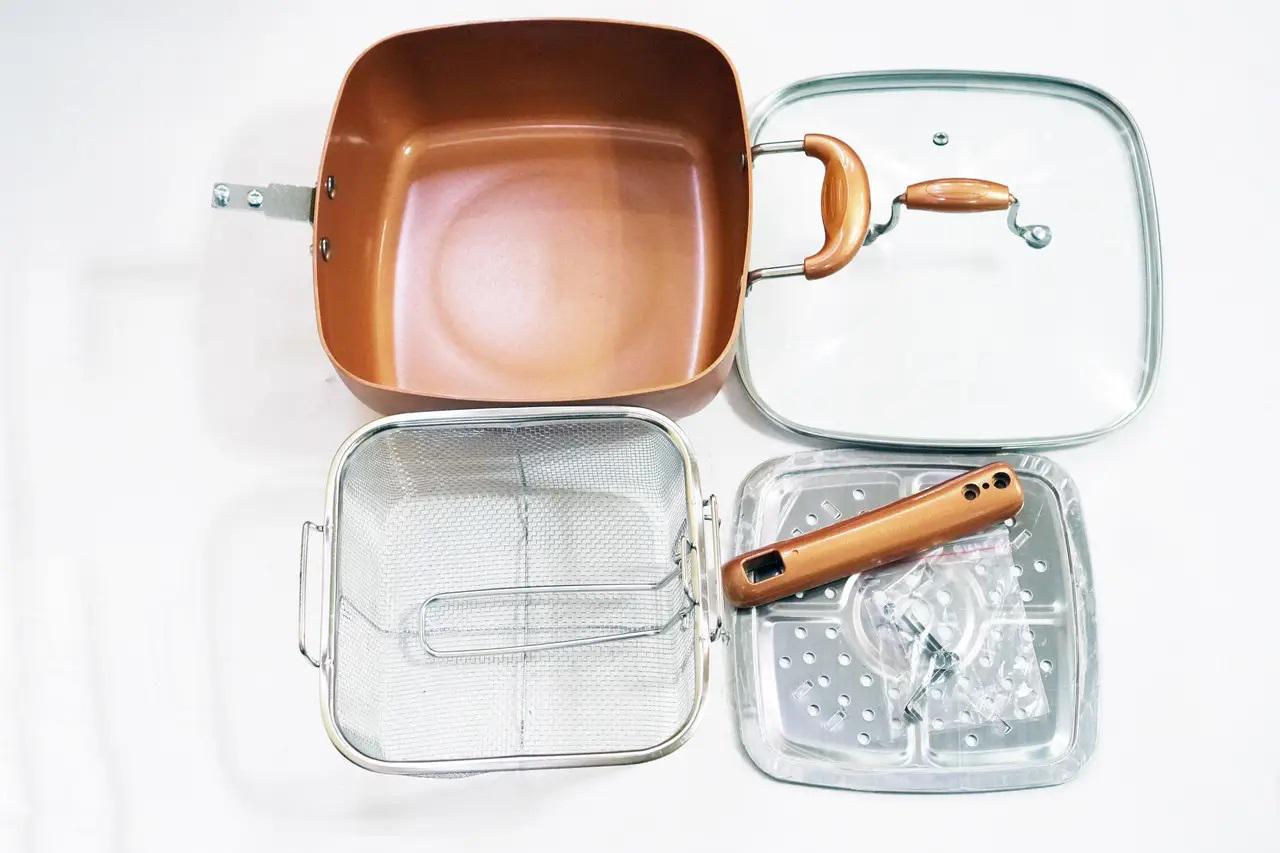 ᐉ Сковорода AMPOVAR Copper Cook Deep Square Pan с фритюром и пароваркой ...