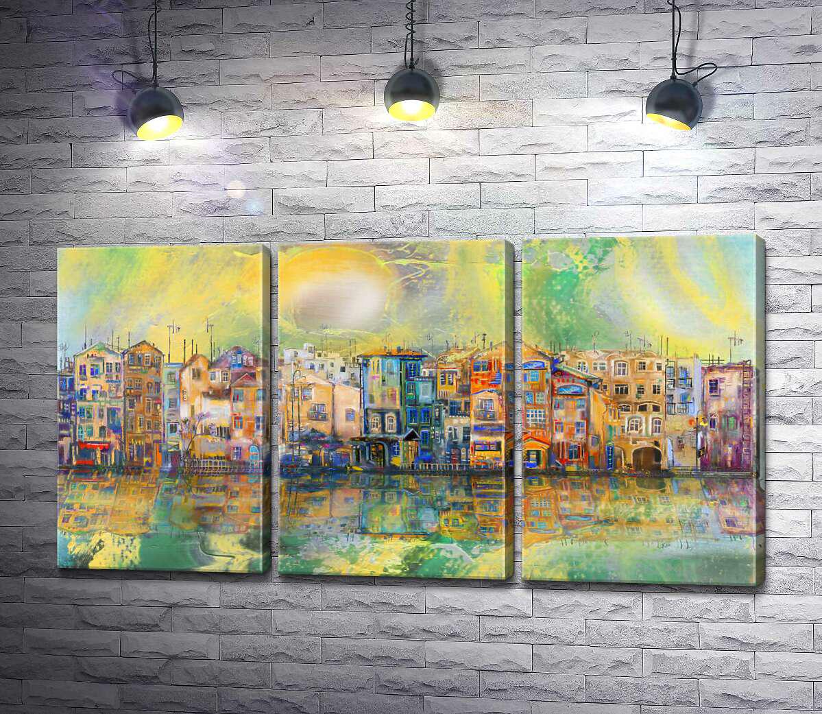 ᐉ Модульная картина ArtPoster Сказочные дома отражаются в прозрачной воде 60x32 см Модуль №11 ...