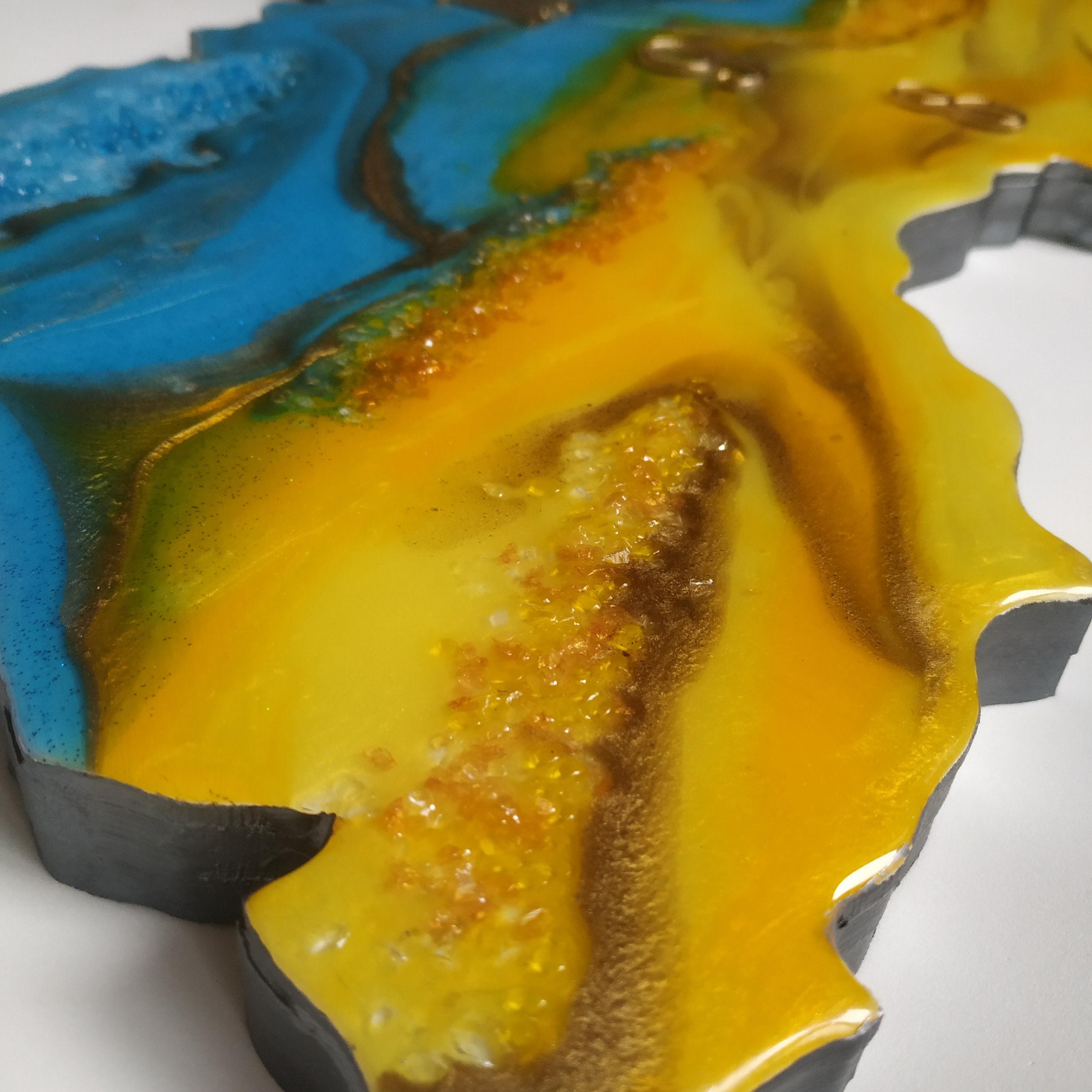 ᐉ Годинник настінний Карта України з епоксидної смоли ручної роботи 60х38 см ЧЕС00000007