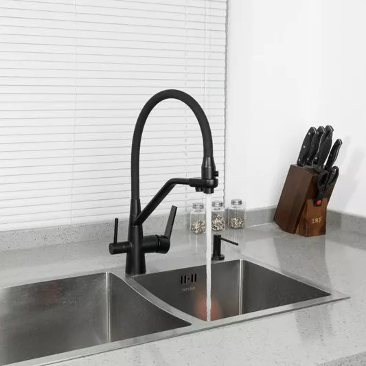 ᐉ Змішувач для кухні на дві води Frap F4374-1 Чорний/Хром • Краща ціна в Києві, Україні • Купити ...