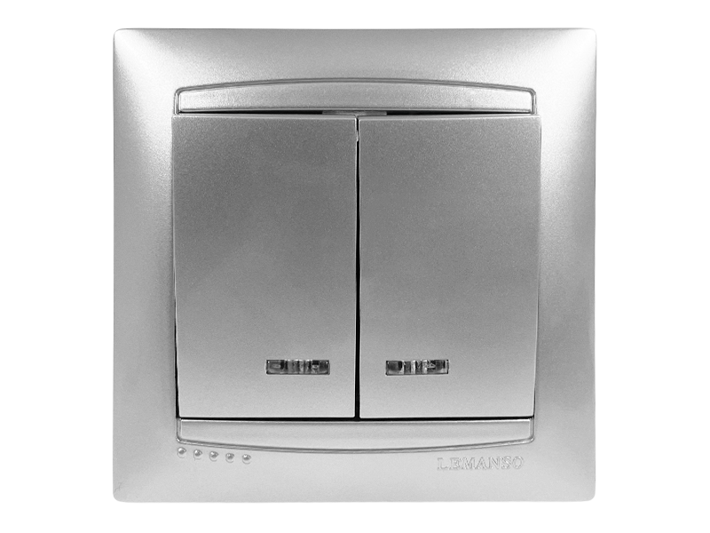 ᐉ Вимикач Lemanso Сакура Lmr1307 двоклавішний з Led підсвіткою Срібний 9210 • Краща ціна в