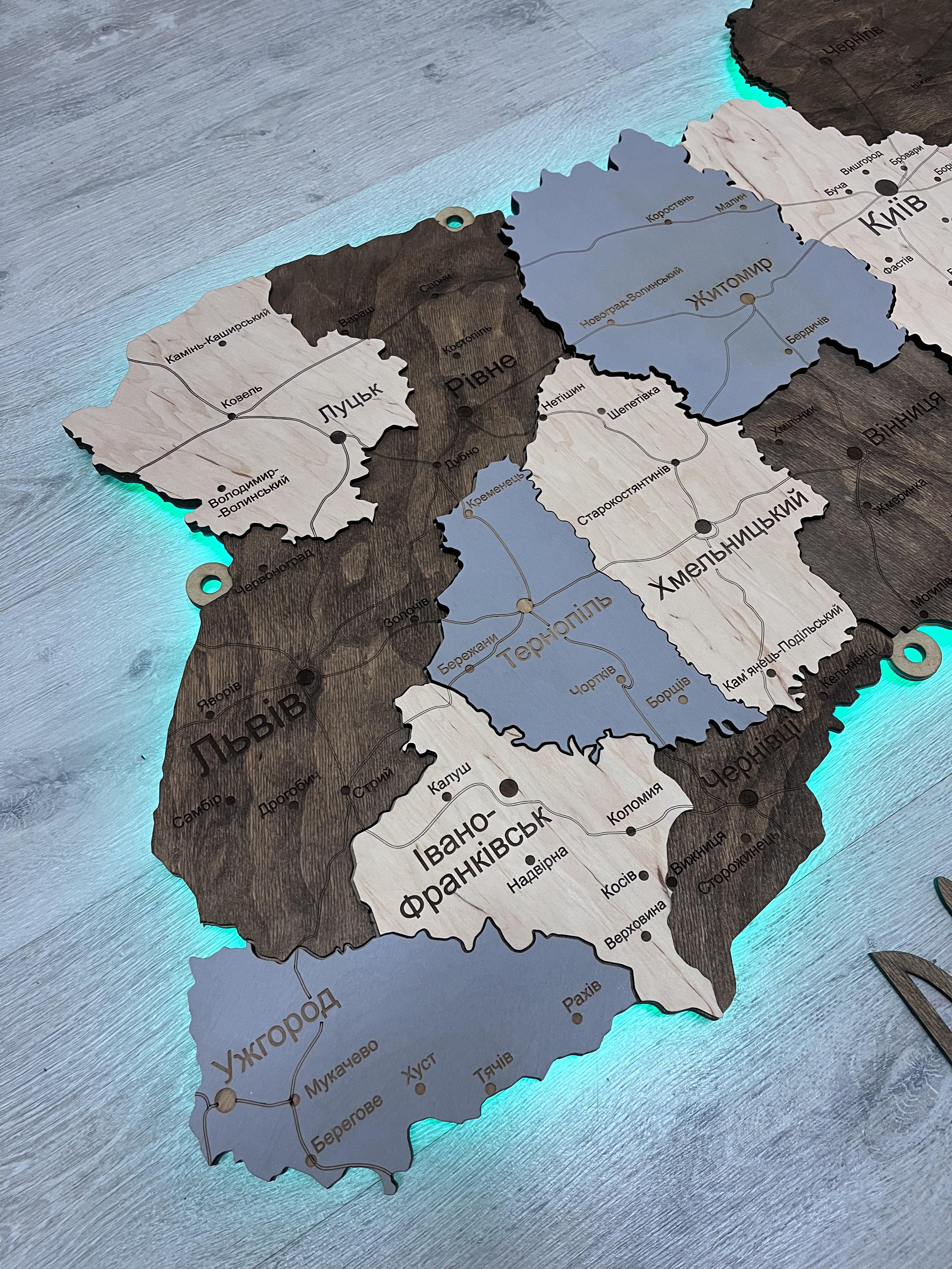 ᐉ Мапа України Камяний ліс деревяна з підсвіткою 200x134 см • Краща