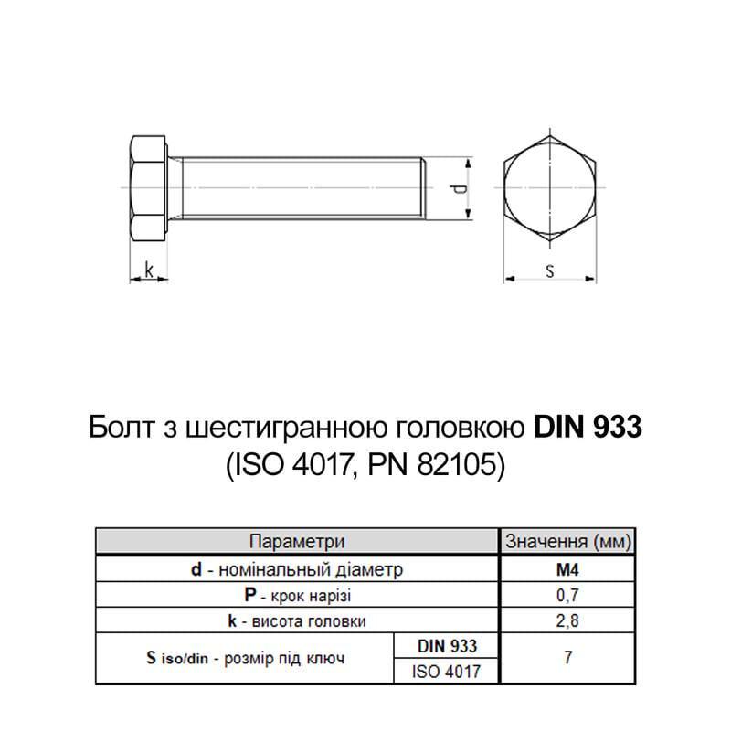 ᐉ Болт с шестигранной головкой Metalvis DIN933 М4х30 полная резьба ...