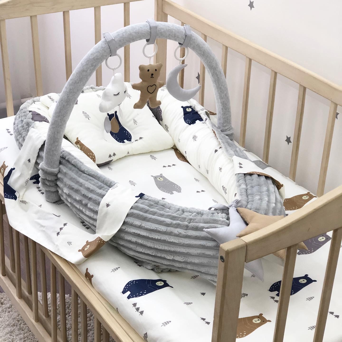ᐉ Кокон гнездышко для новорожденных Carus Textile мишки 70х35 см Серый