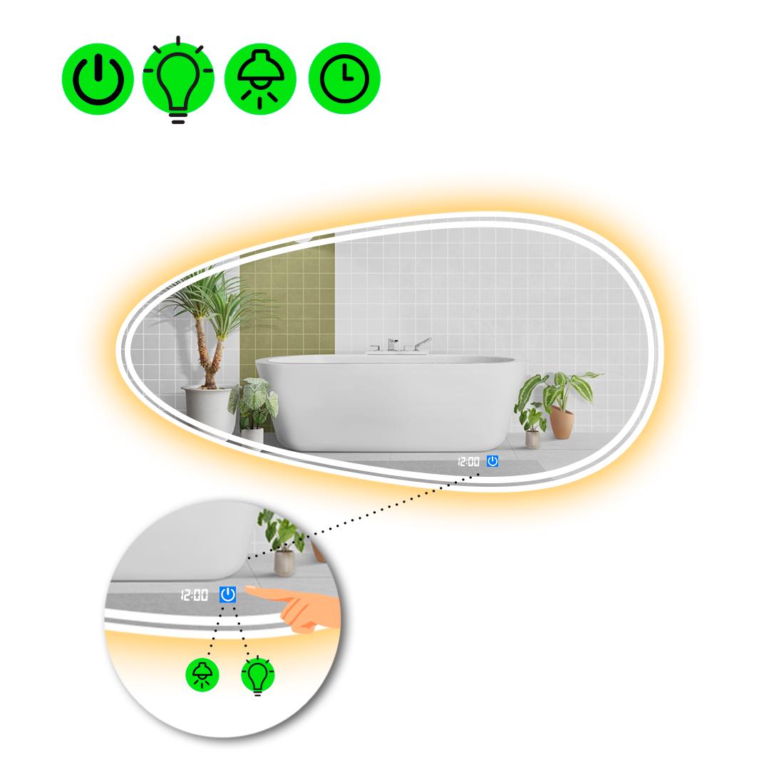 ᐉ Зеркало с LED подсветкой Occhio 4 с сенсором и часами 140x70 см ...