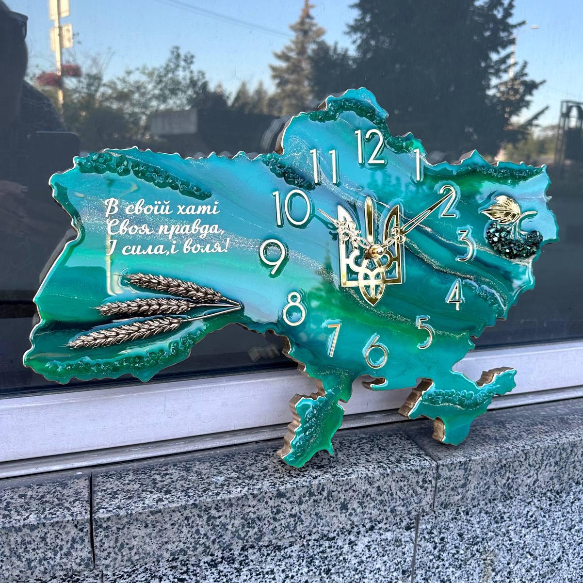ᐉ Годинник настінний з епоксидної смоли Карта України 90x60 см • Краща ціна в Києві Україні
