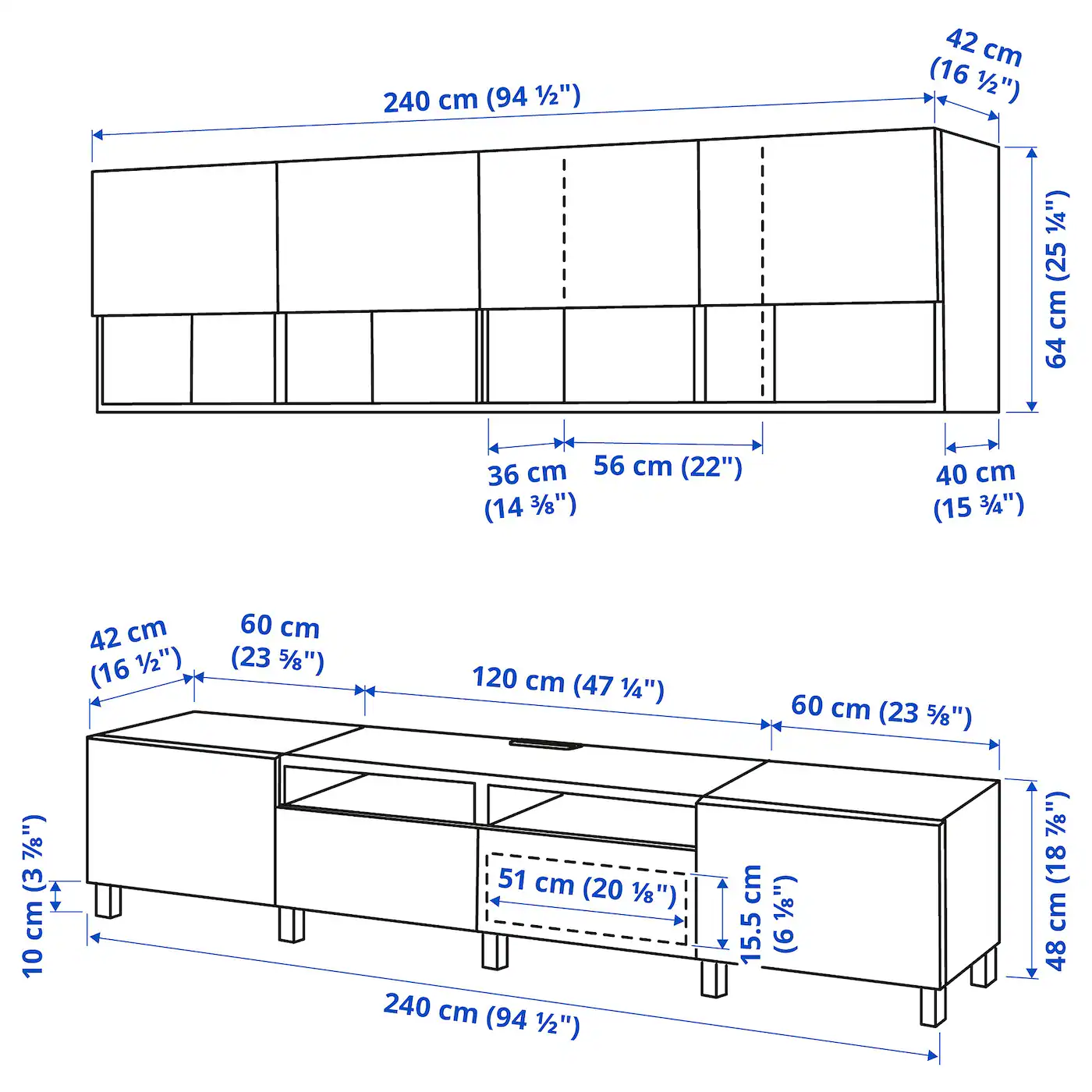ᐉ Тумба под телевизор IKEA Besta Vasterviken/Stubbarp 240х42х230 см ...