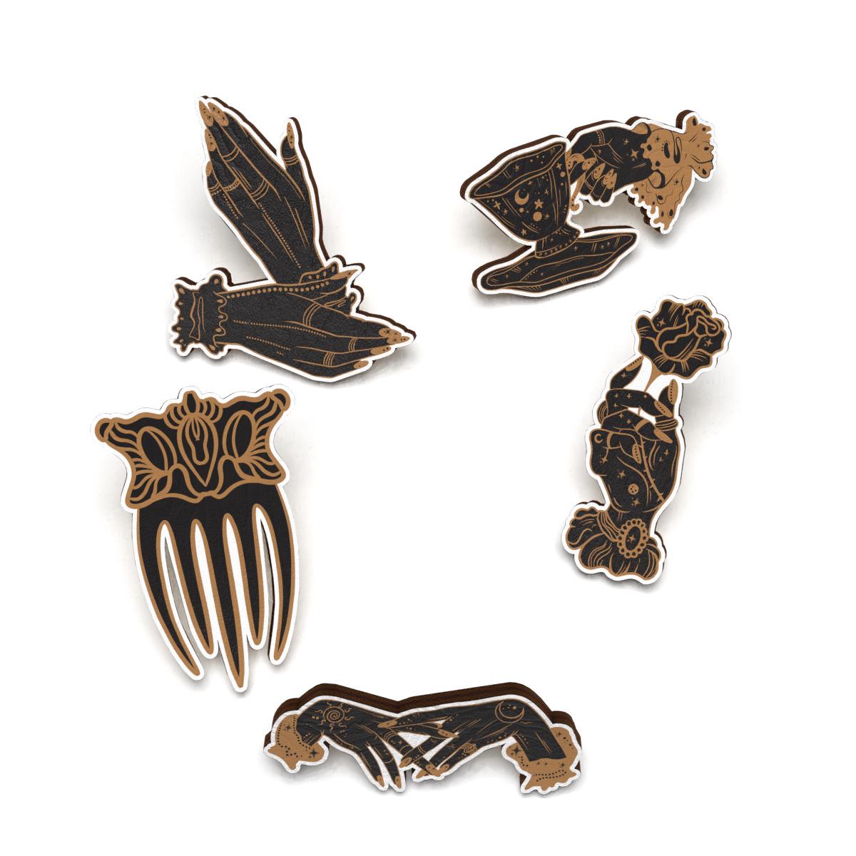 ᐉ Набір значків Lex Altern Красиві руки з дерева 5 шт • Краща ціна в Києві Україні • Купити в