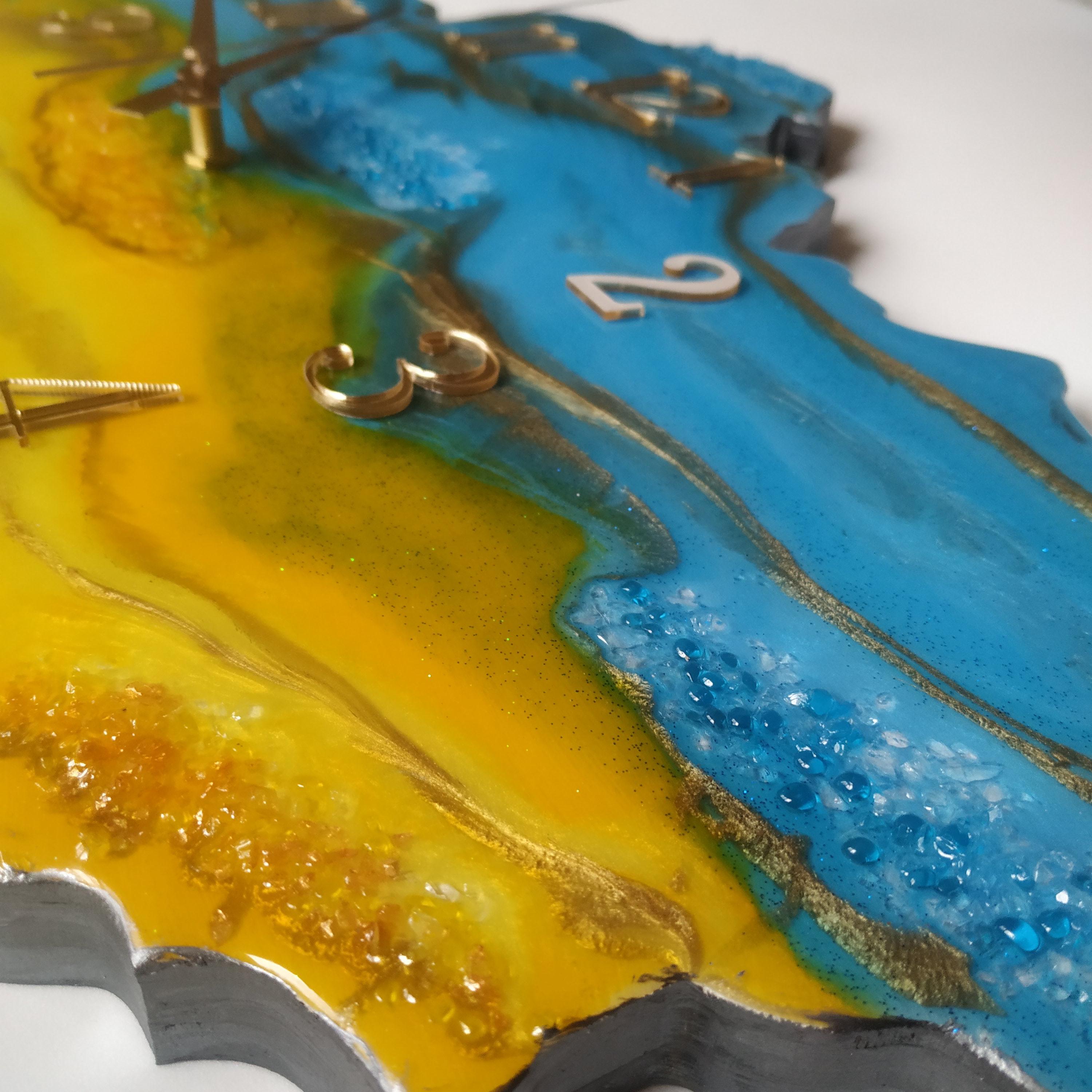 ᐉ Годинник настінний Карта України з епоксидної смоли ручної роботи 60х38 см ЧЕС00000007