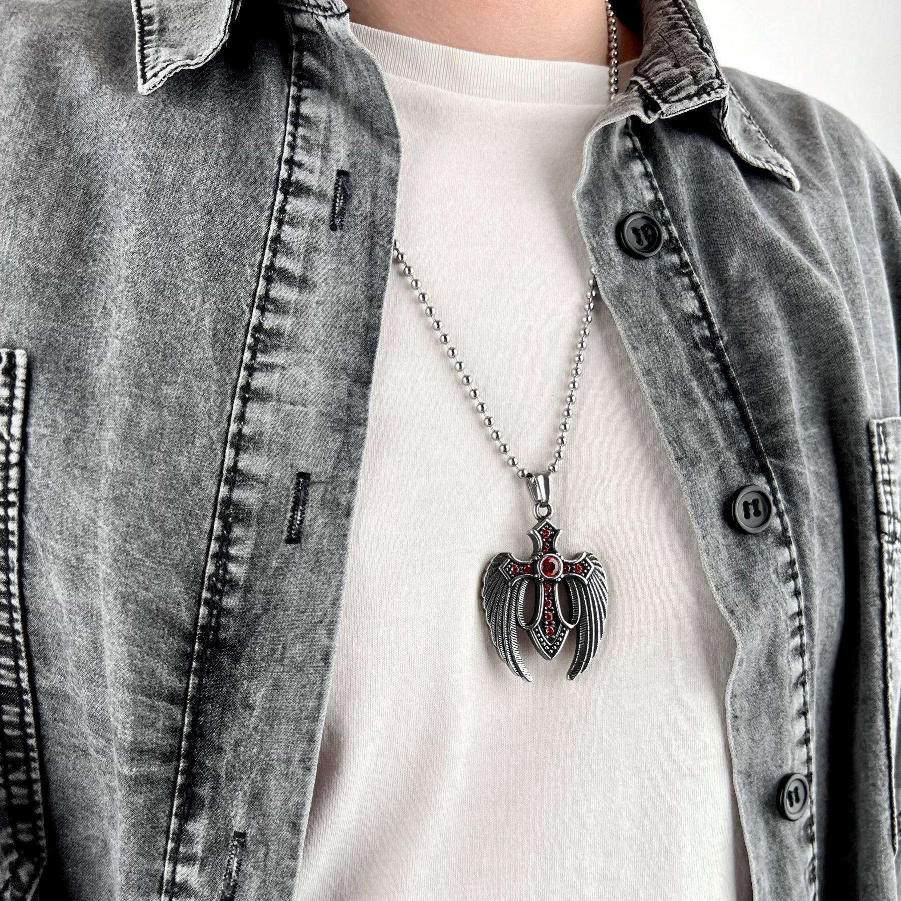 ᐉ Хрестик з крилами і червоними каменями з медичної сталі Psc 051 • Краща ціна в Києві