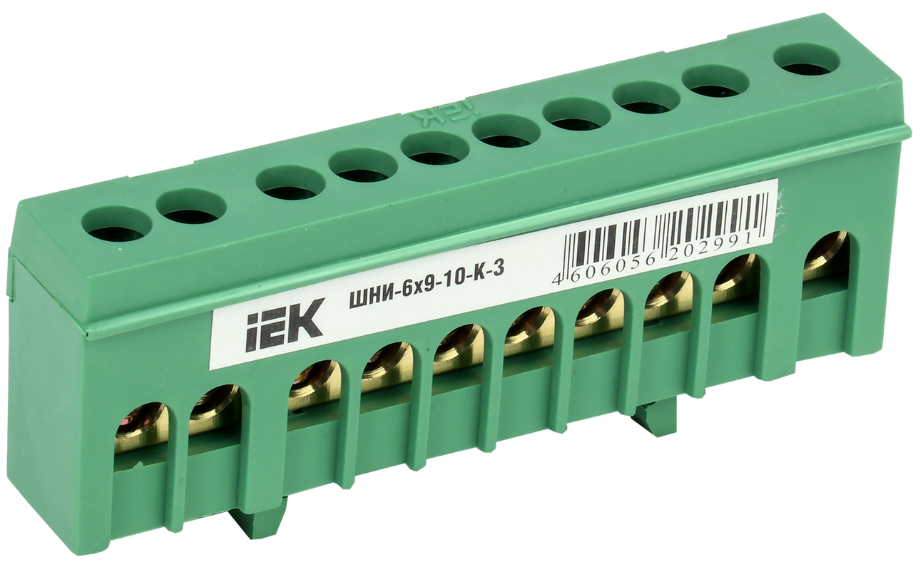 Шина IEK PE земля в корп ізол на DIN-рейку ШНИ-6х9-10-ДО-З (YNN10-69 ...