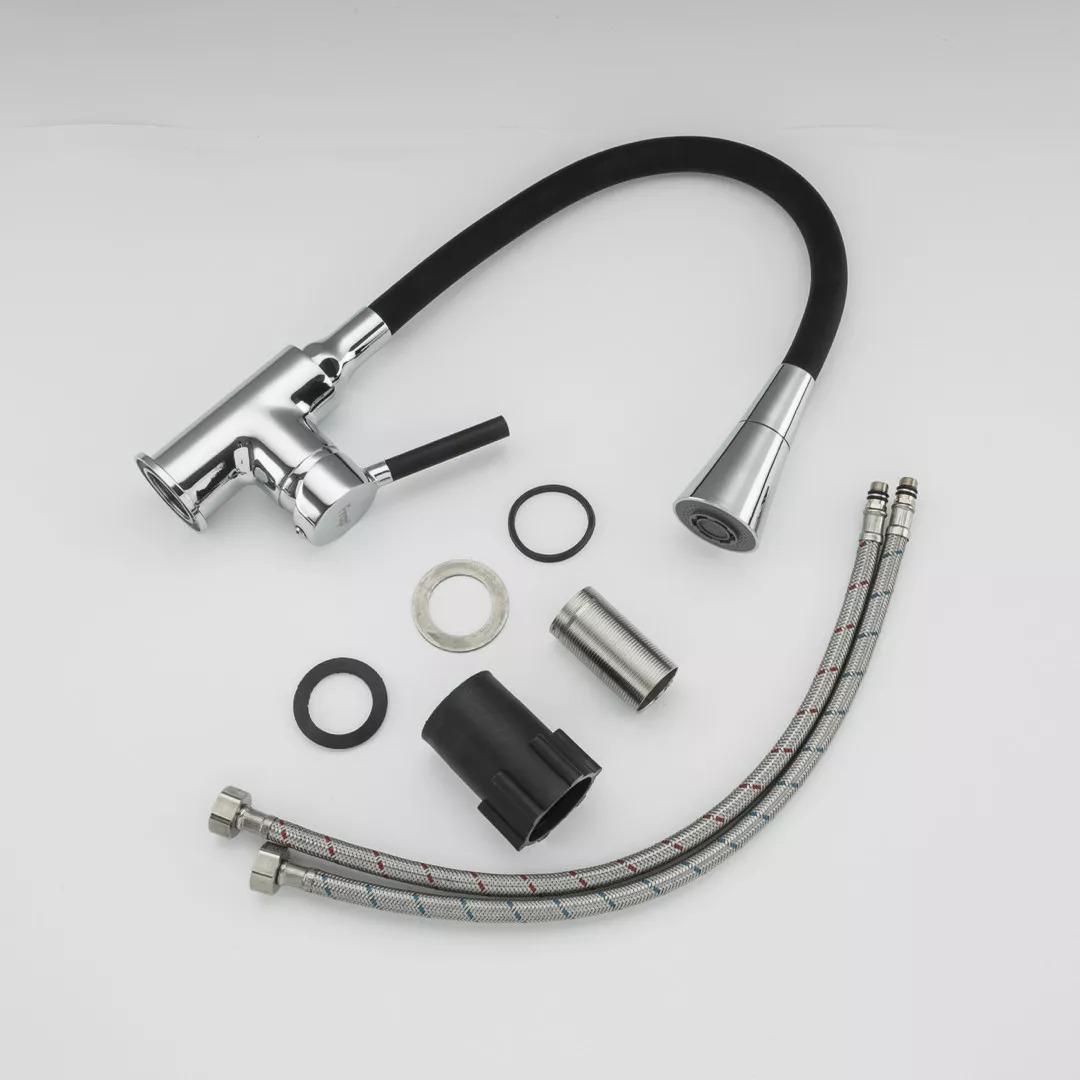 ᐉ Смеситель для кухни Frap F4044 с гибким изливом 2 режима Черный/Хром • Купить в Киеве, Украине ...