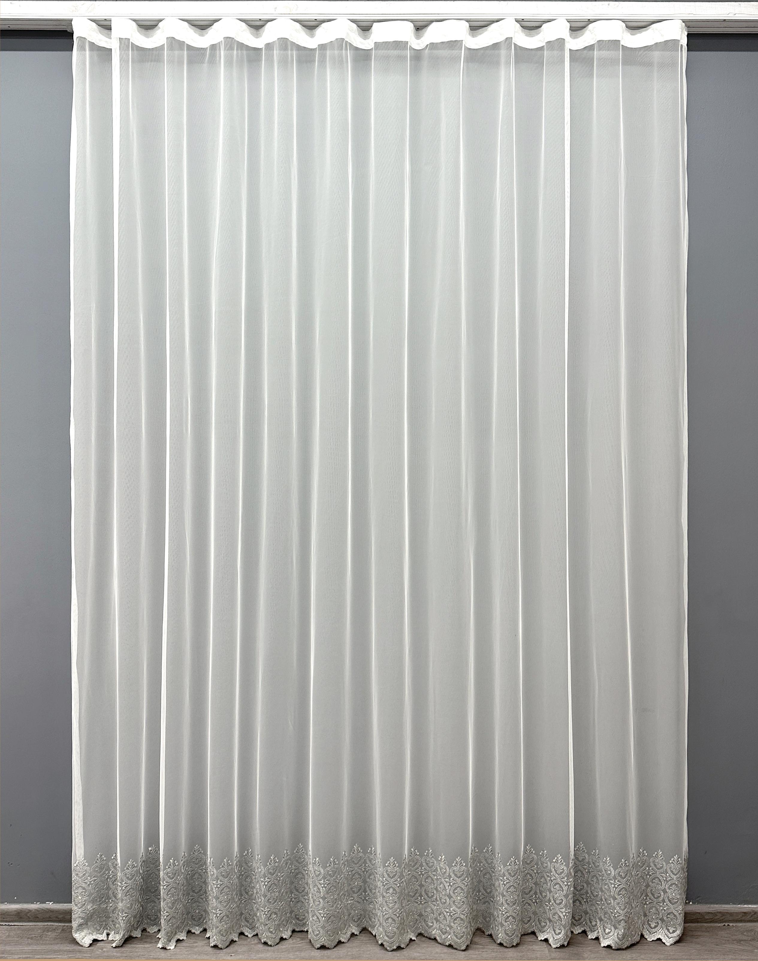 ᐉ Тюль Vr Textil 1632т Грек сітка з вишивкою та люрексом 300х270 см Молочний Сірий 42 0592