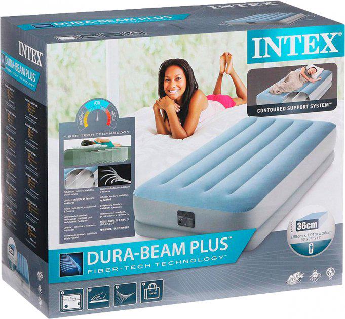 ᐉ Одноместная надувная кровать Intex с встроенным электронасосом ...