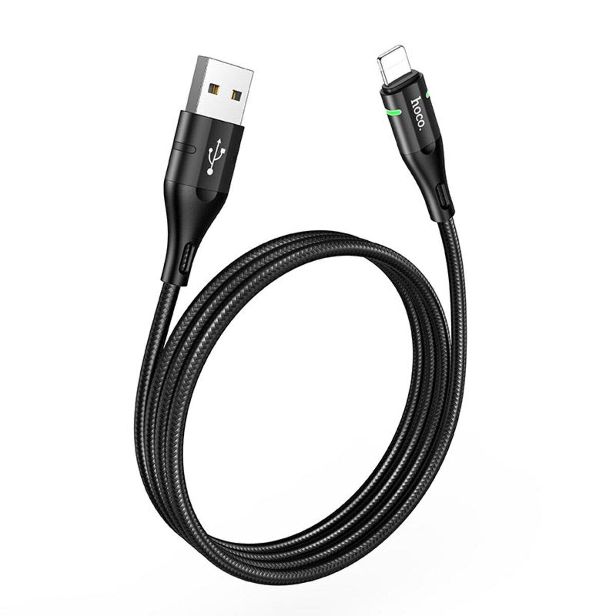 ᐉ Кабель Hoco U93 USB to Lightning с индикатором 2,4A 1,2 м Black (563718)