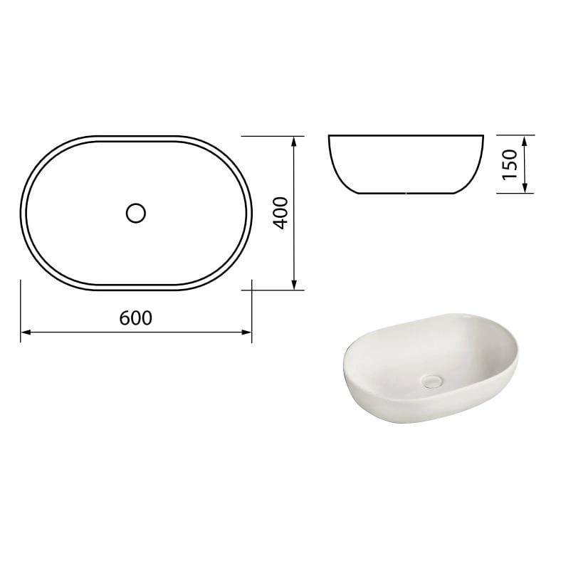 ᐉ Умывальник на столешницу Devit Laguna с керамическим донным клапаном 60х40 см Белый (1011110 ...