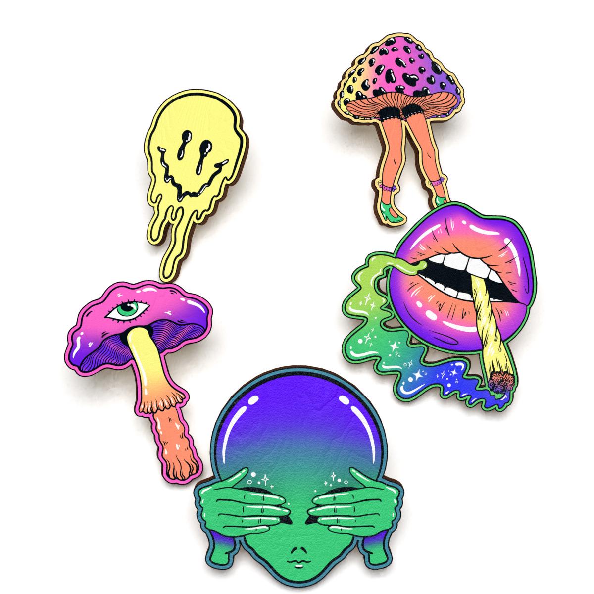 ᐉ Набір значків Lex Altern Інопланетяни хіпі з дерева 5 шт • Краща ціна в Києві Україні