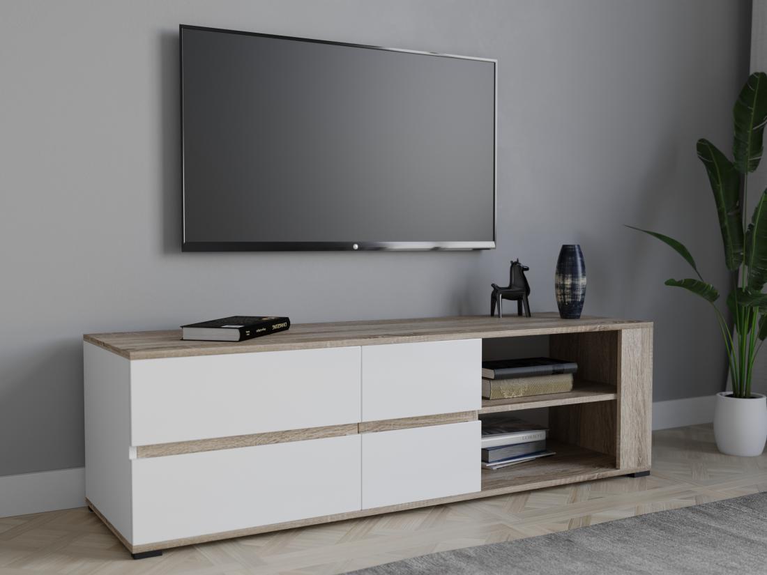 Тумба під ТВ з двома дверками без ручок 1500х430х450 мм Дуб сонома Білий • Краща ціна в Києві