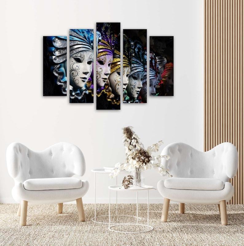 ᐉ Модульна картина на полотні з п'яти частин KIL Art Карнавальні маски 137x85 см (M51_L_224 ...