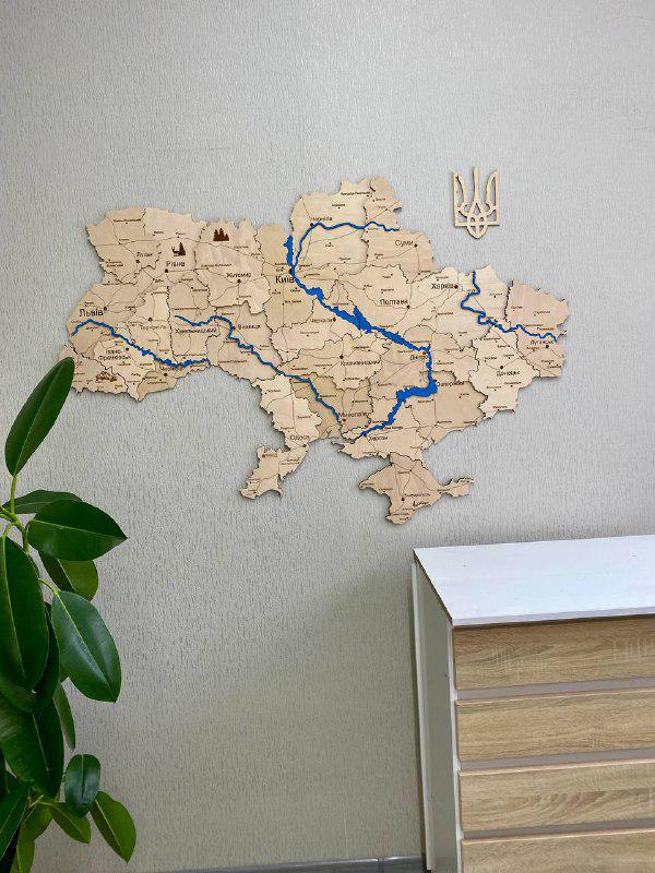 ᐉ Мапа деревяна України Класична з річками 70x47 см • Краща ціна в