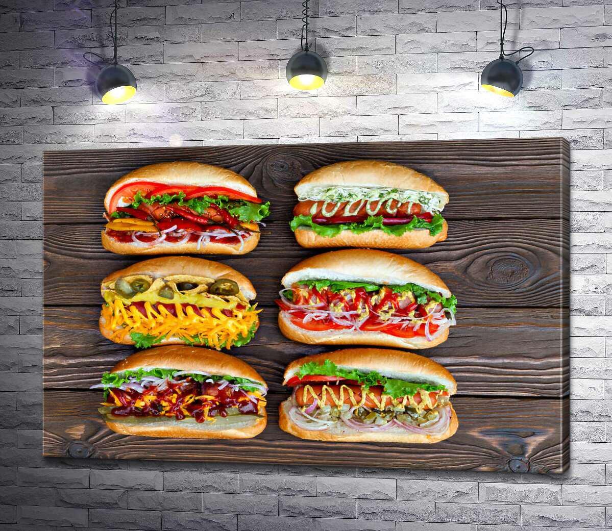 ᐉ Картина Artposter Красочные разновидности вкусных хот догов 130x85 см