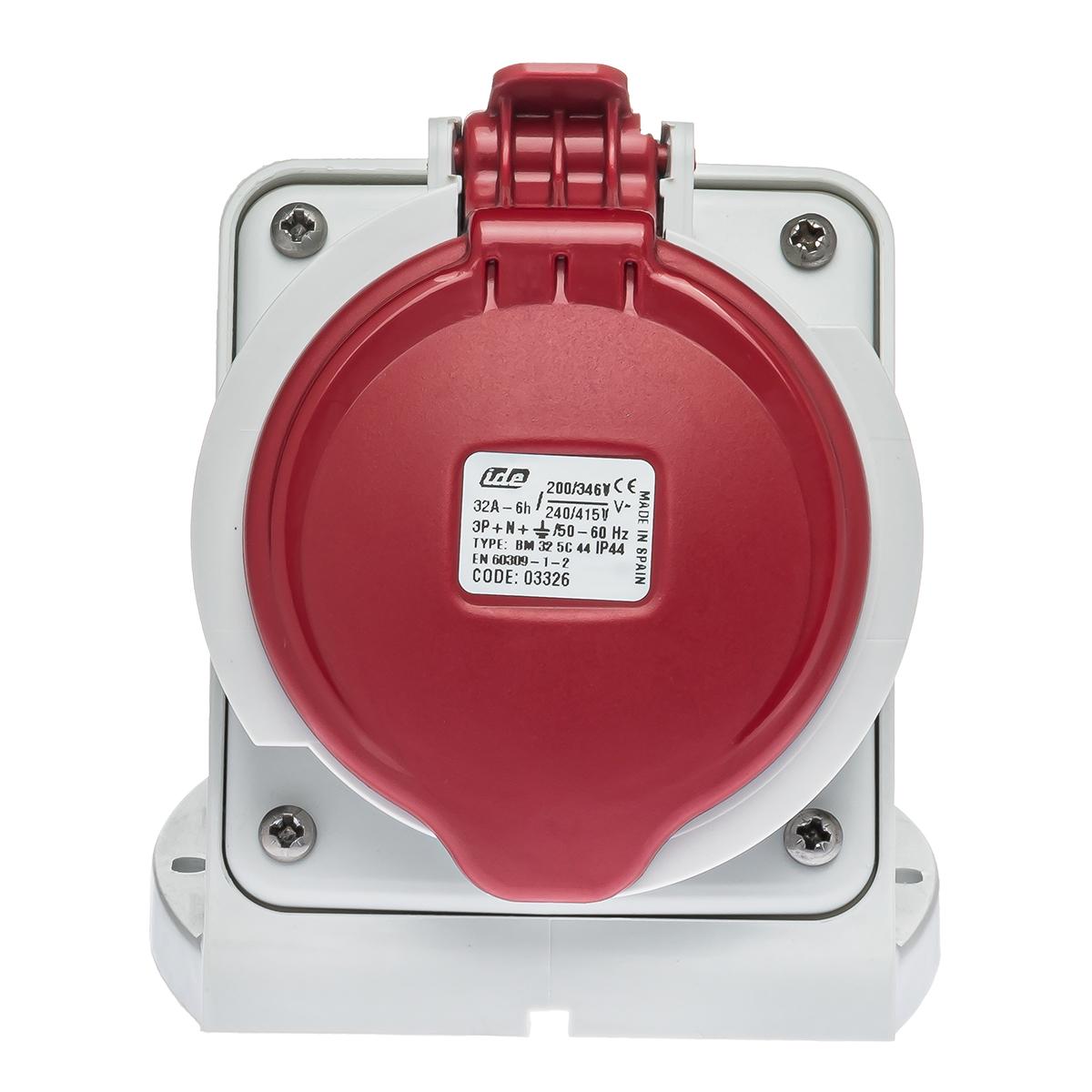 ᐉ Розетка настінна IDE 32A 415B 3P+N+T IP44 силова Червоний (3326 ...