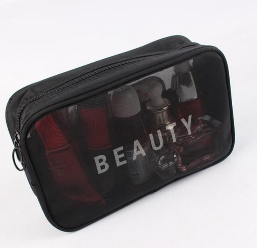 ᐉ Набір косметичок жіночих Makeup Bag 2в1 на блискавці сітка Чорний ...