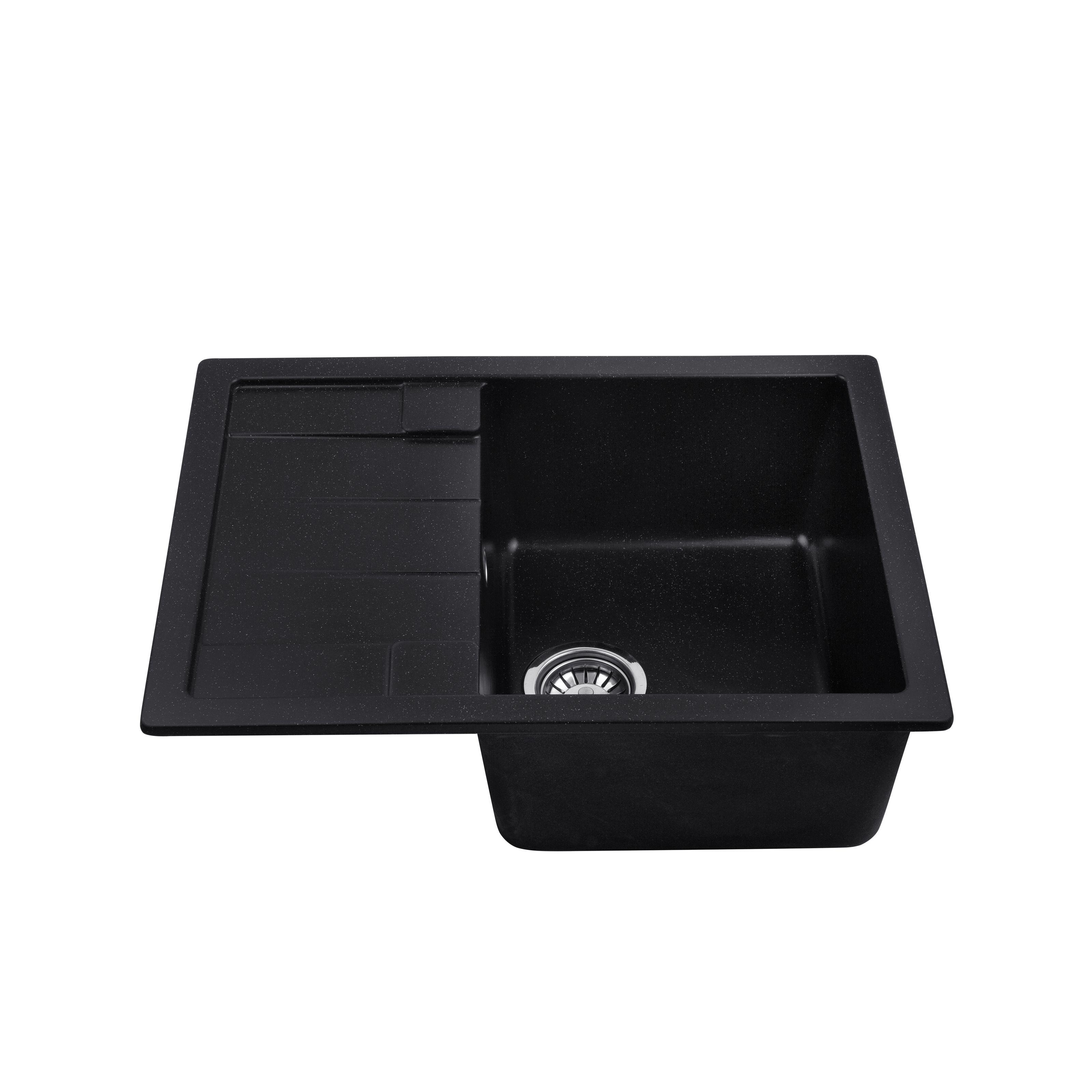 ᐉ Мийка кухонна Kroner CV027409 прямокутна гранітна 650x500 мм Чорний ...