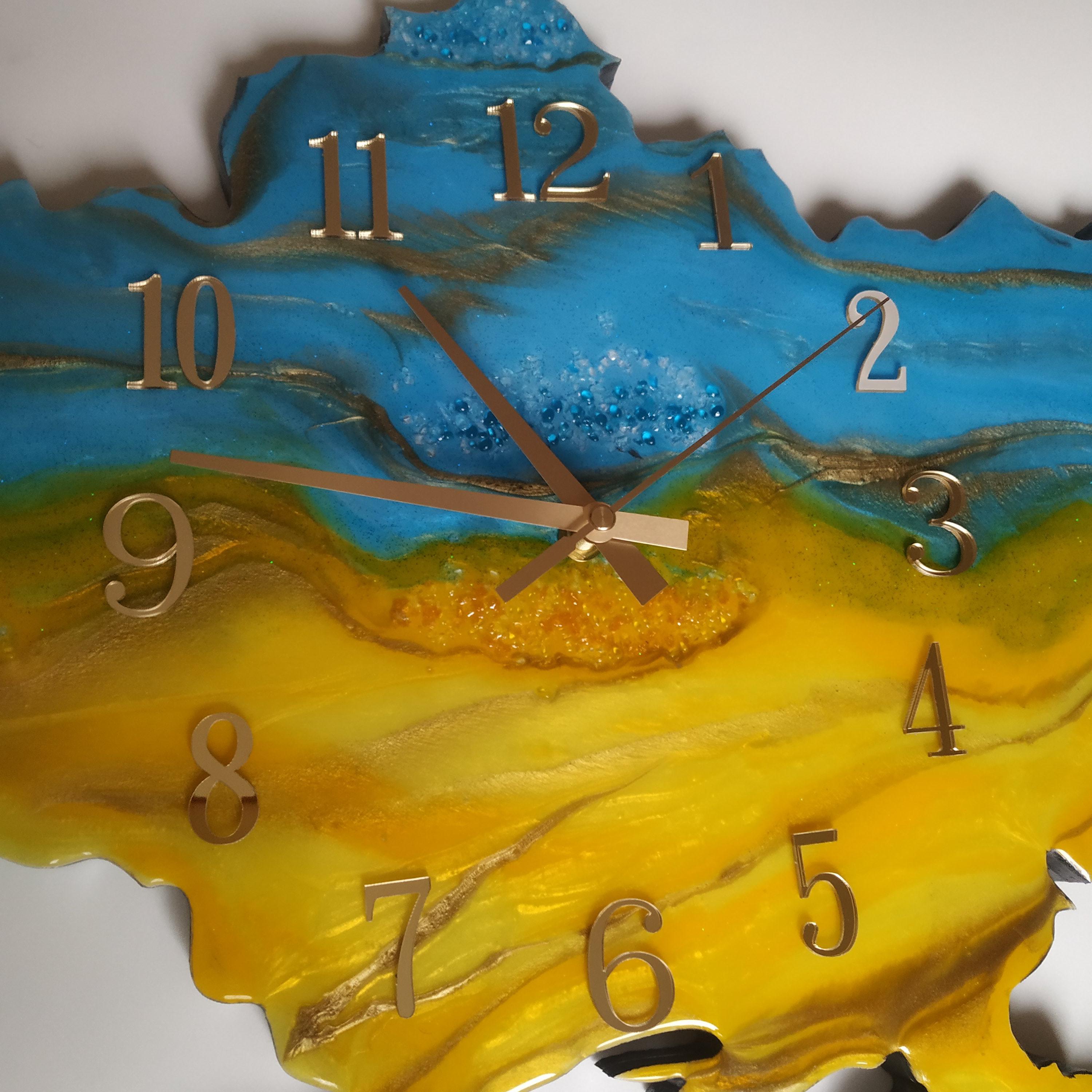 ᐉ Годинник настінний Карта України з епоксидної смоли ручної роботи 60х38 см ЧЕС00000007