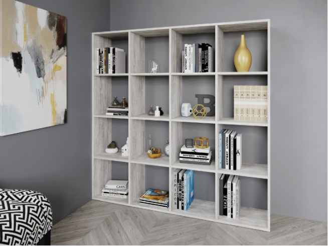 ᐉ Полка лесенка для книг и игрушек на 16 ячеек 1424x1430x290 мм Бетон